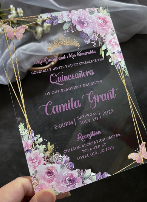 70 Pcs Purple Clear Acrylic Invitation Cards with Outer Envelopes ...