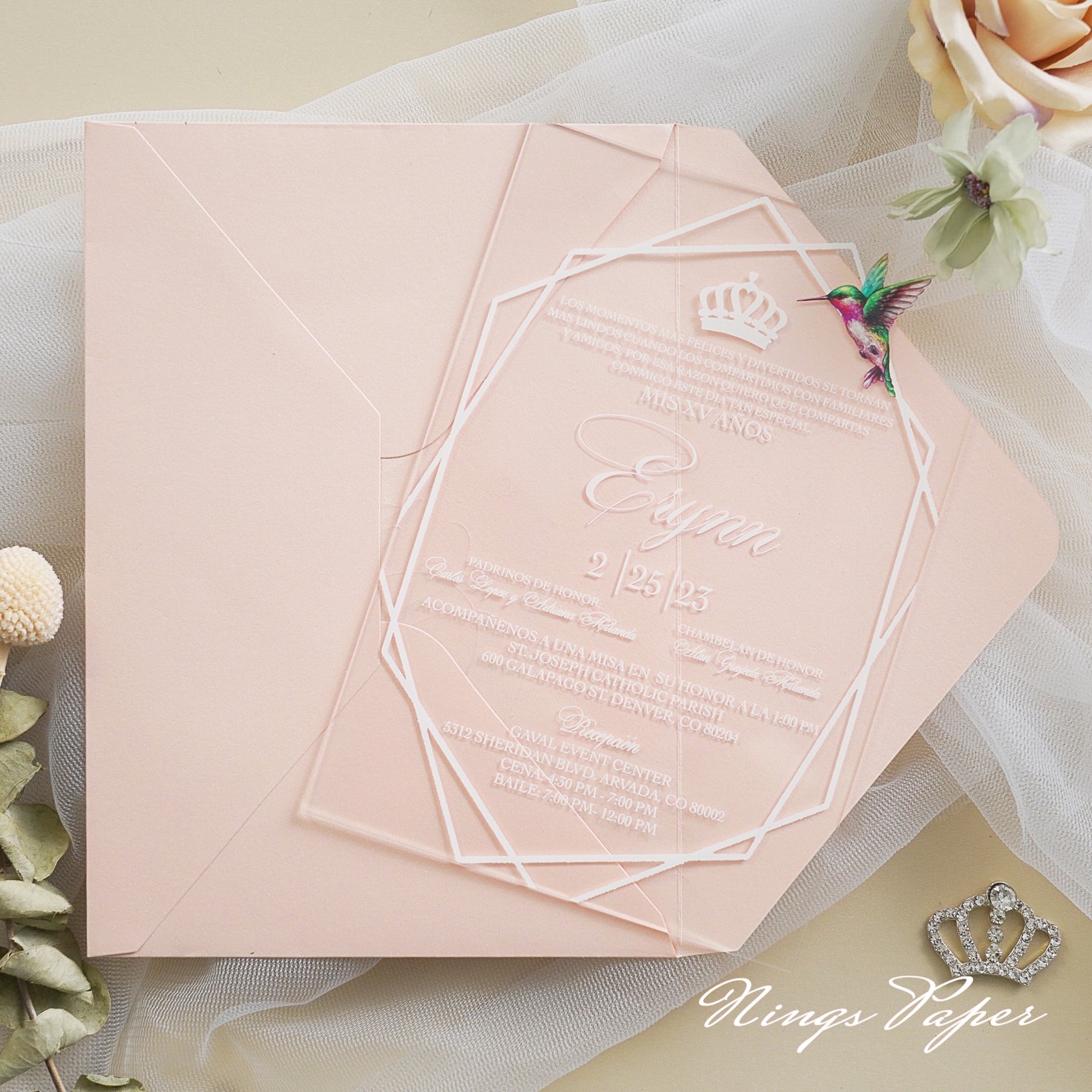 1mm/0.04" Clear Acrylic Quinceanera Invitation Cards with Envelopes ...
