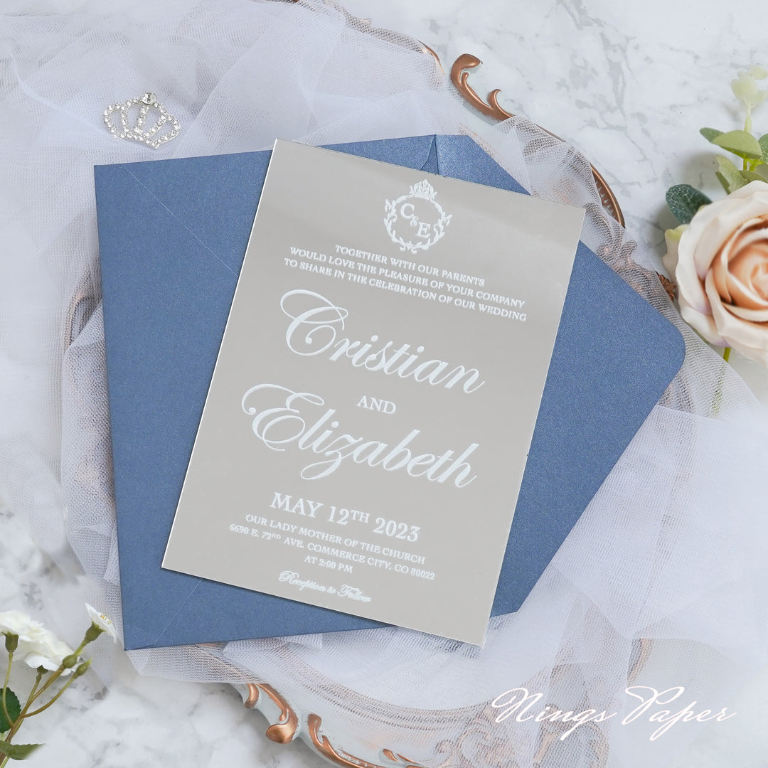 NingsPaper Silver Mirror Wedding Invitation Cards with Envelope-2mm/0.